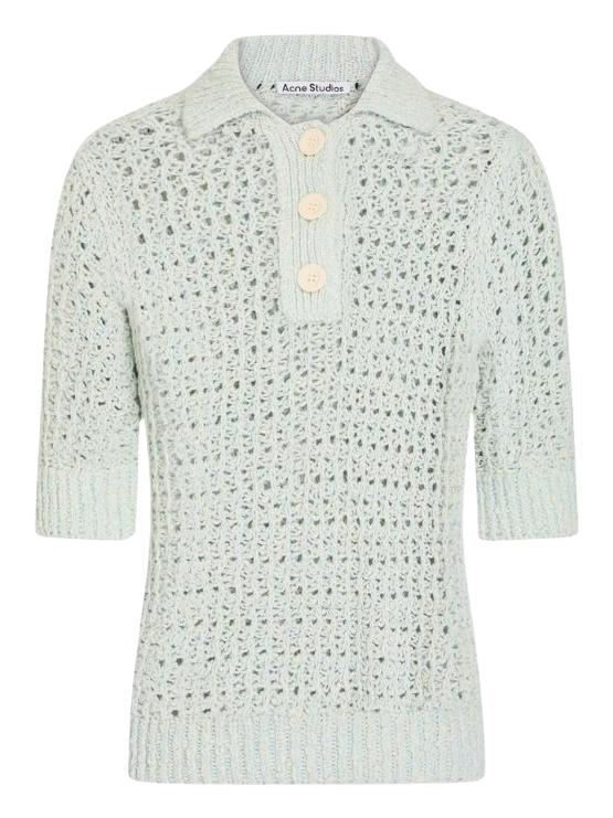 Acne Studios Crochet-Knit Polo Shirt In Mint - 65% Off | Editorialist