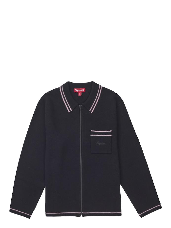 Supreme Stripe Zip Up Polo Sweater - Blue | Editorialist