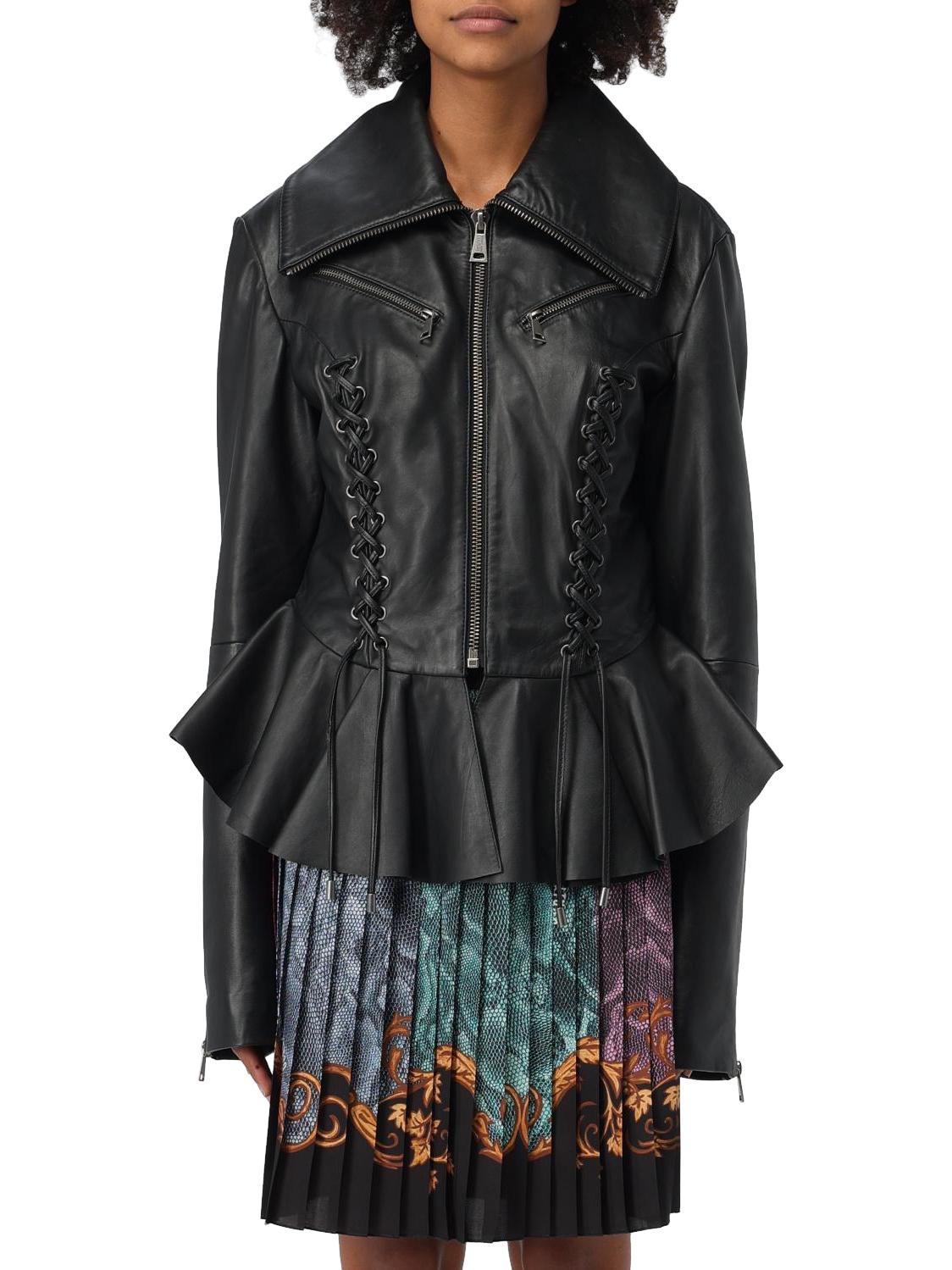 VERSACE Versace Jeans Couture Leather Peplum Jacket