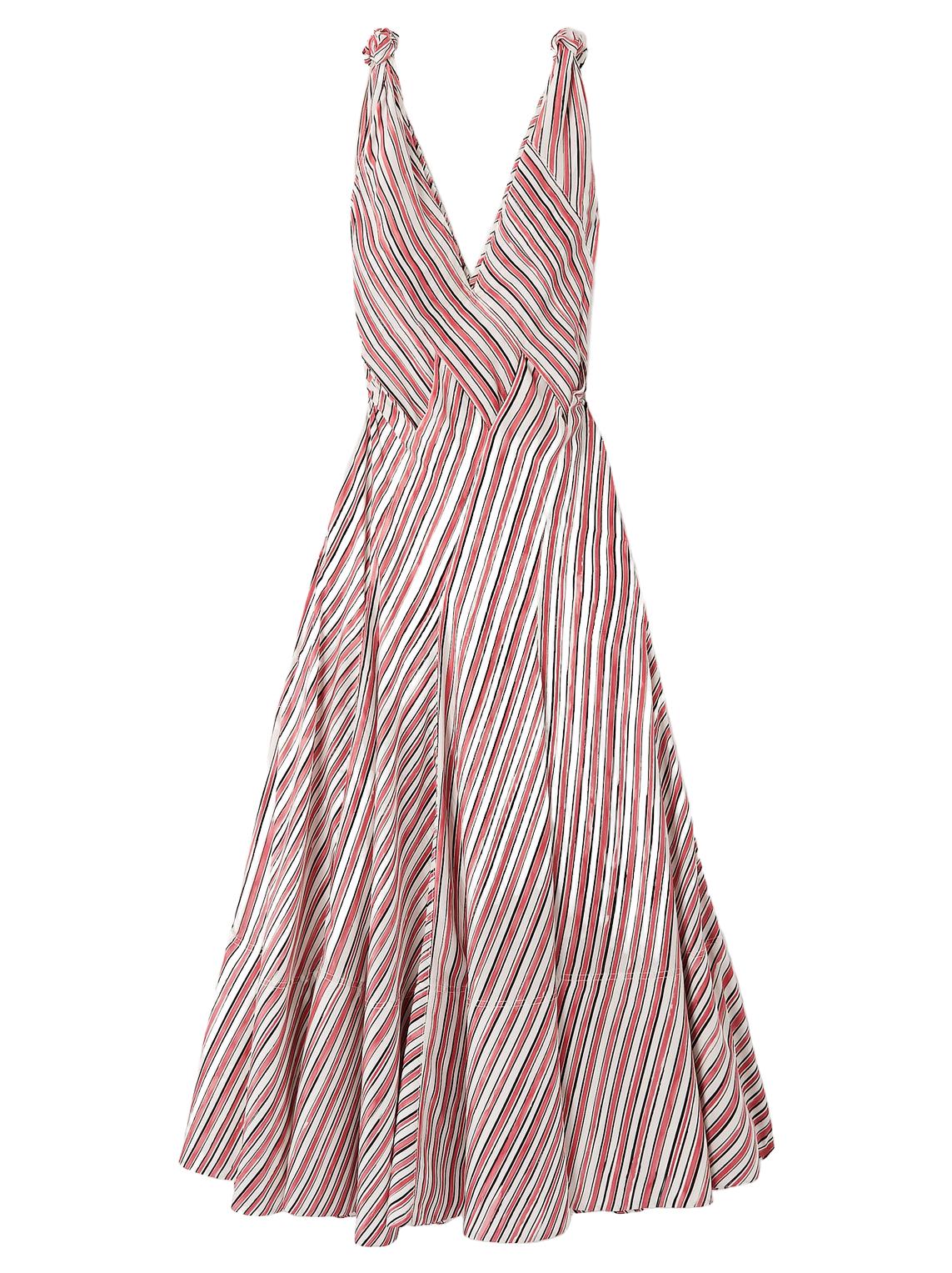 BOTTEGA VENETA Bottega Veneta Knotted Paneled Striped Silk-habotai Maxi Dress