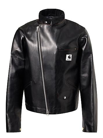 Sacai X Carhartt Wip Asymmetric-Zip Leather Jacket - Black
