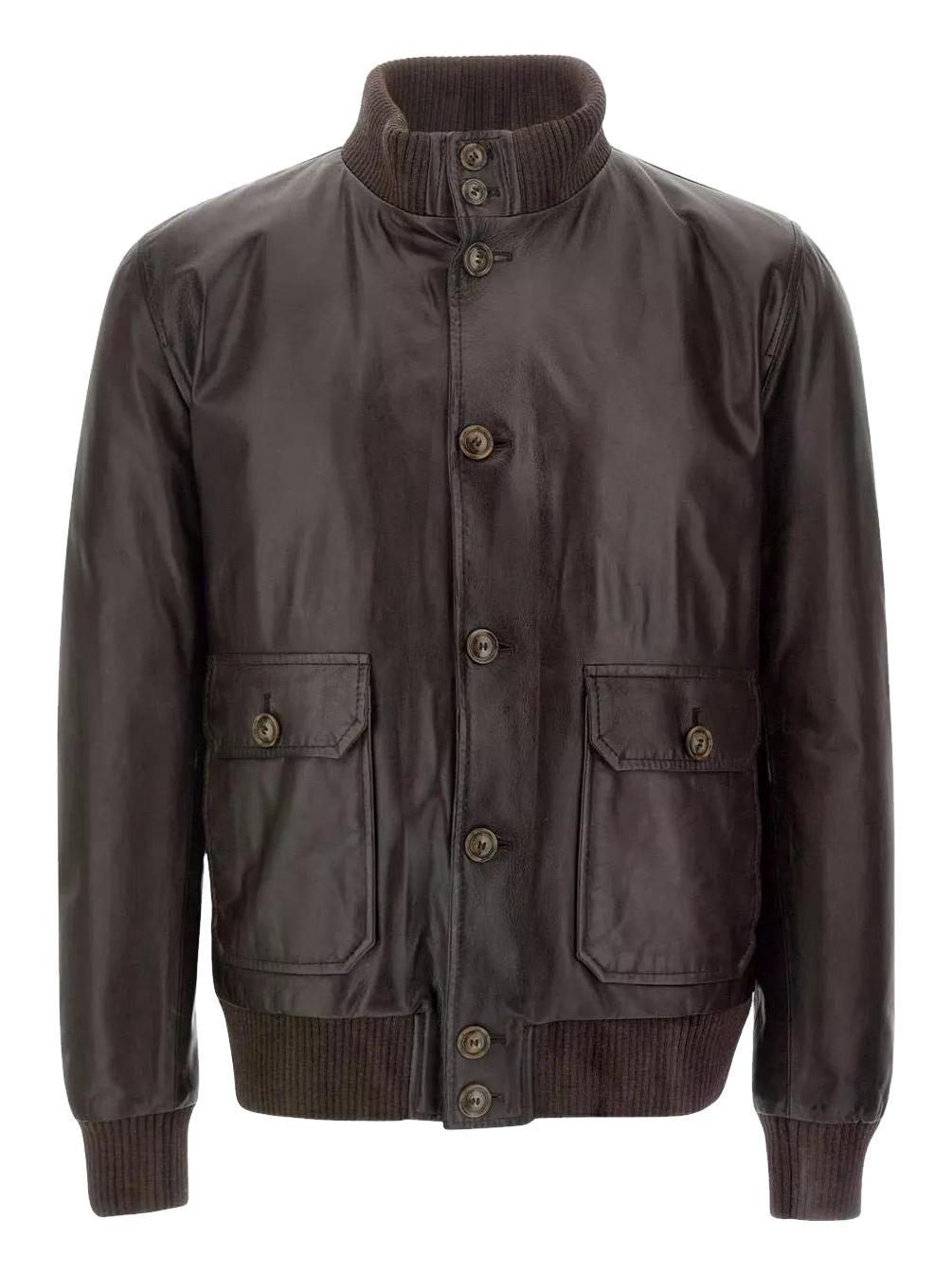 Barba Napoli Leather Button-Up Jacket In Brown - 61% Off