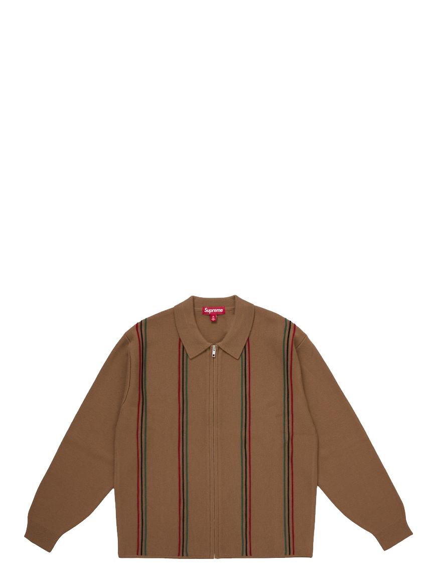 Supreme Stripe Zip Up Polo Shirt - Tan | Editorialist