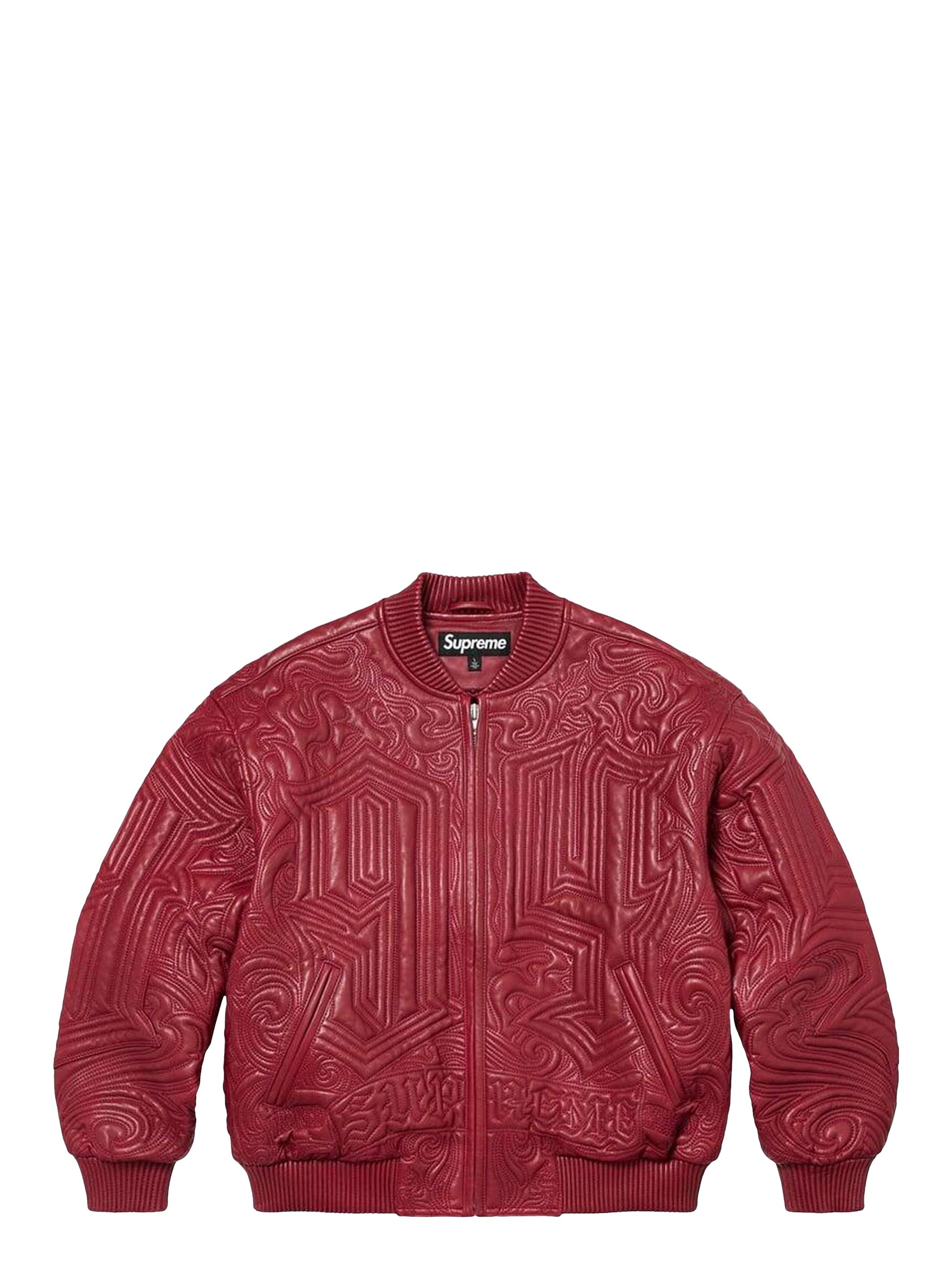 Supreme Mister Cartoon Embroidered Leather Jacket - Red | Editorialist