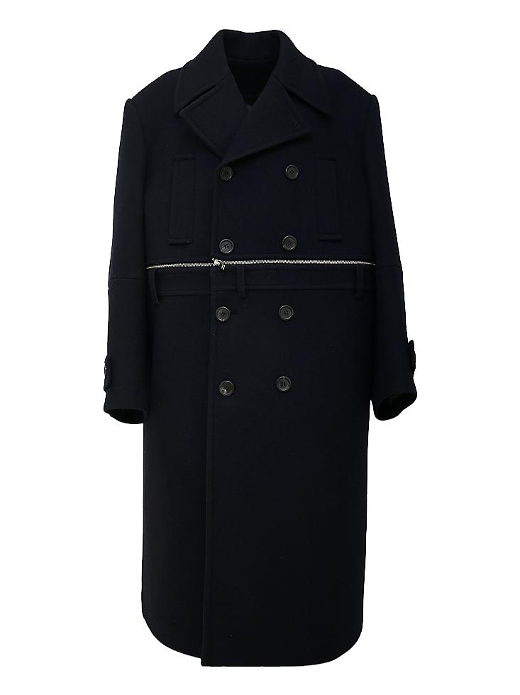 Rokh Broken Double Breasted Coat In Navy - 60% Off | Editorialist