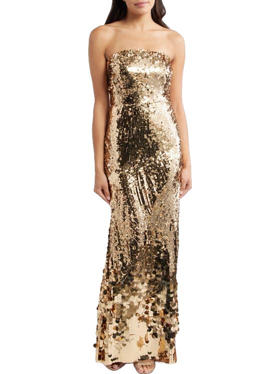 Helsi Leslie Strapless Sequin Gown - Antique Gold | Editorialist Helsi Leslie Strapless Sequin Gown - Antique Gold | Editorialist