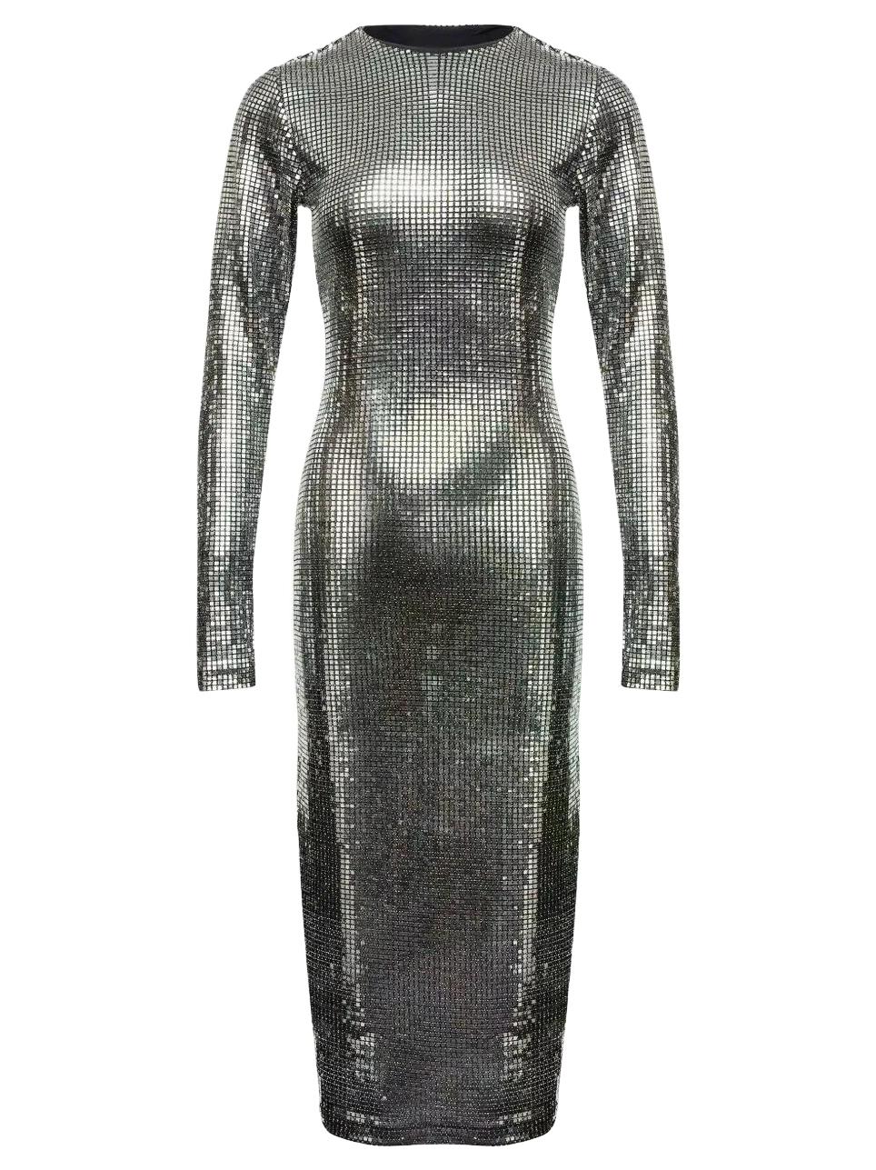 MAISON MARGIELA MM6 Maison Margiela Metallic Midi Dress with Mirrored Squares