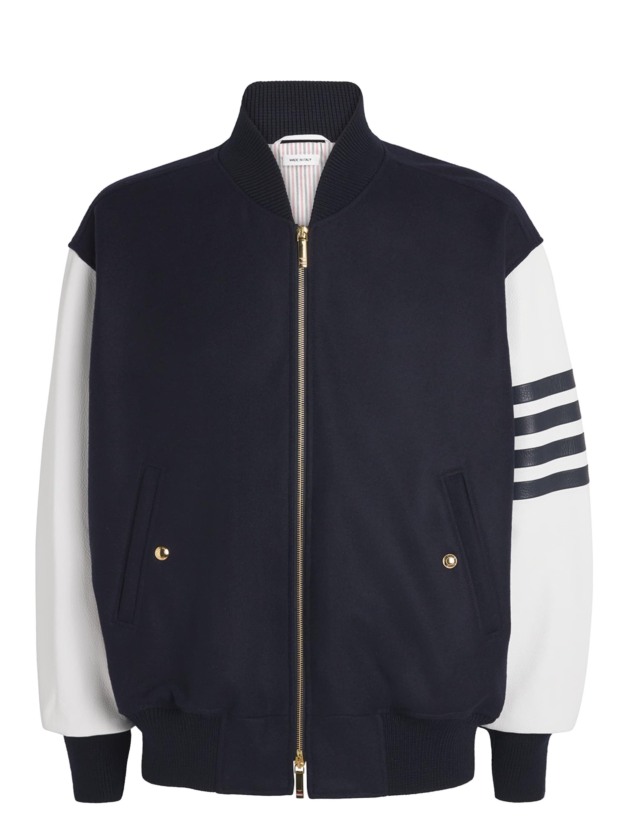 THOM BROWNE Wool-Leather 4-Bar Oversized Bomber Jacket