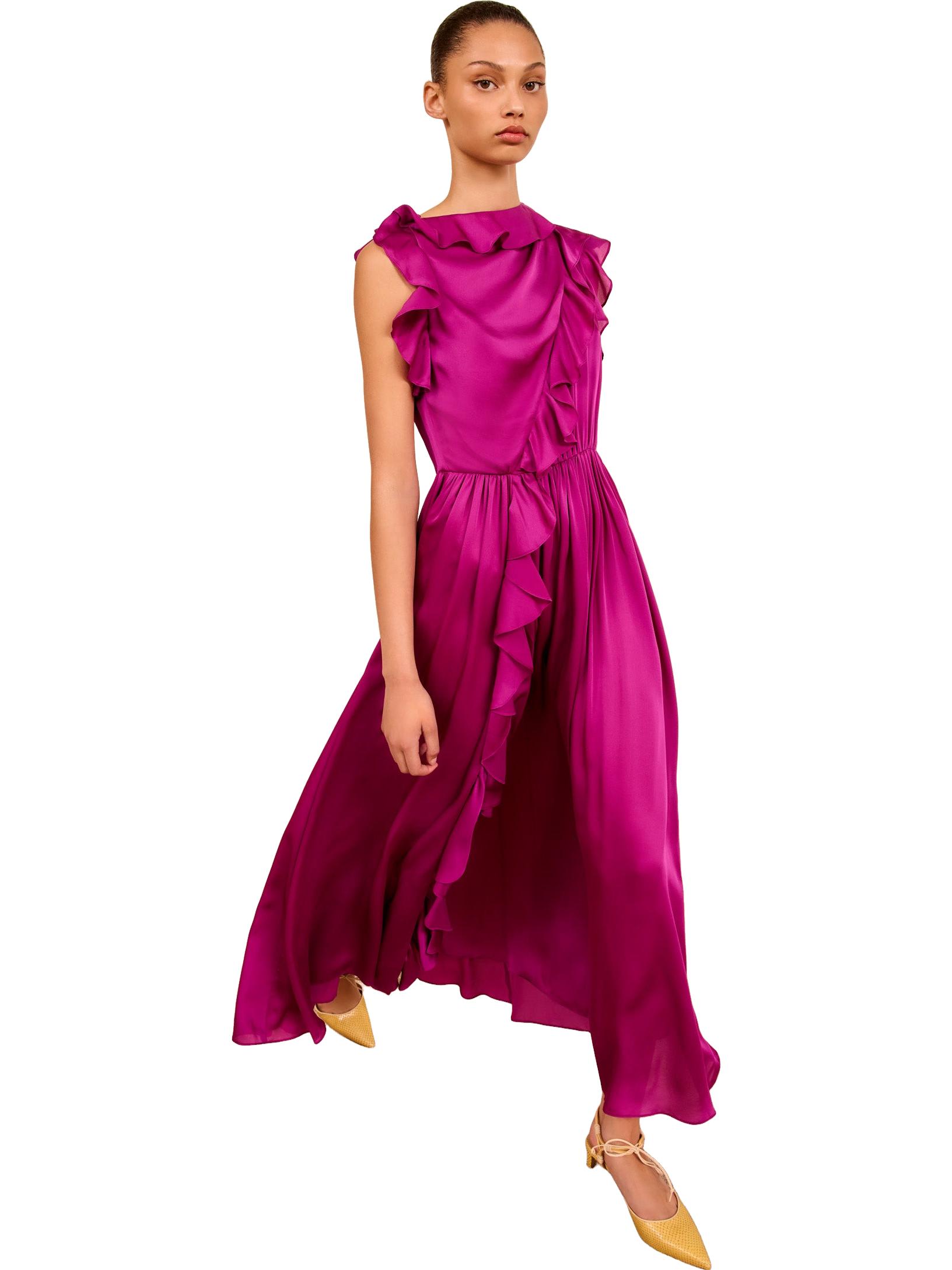 Ulla Johnson Saanvi Cascading Ruffle Midi Dress - Mulberry | Editorialist