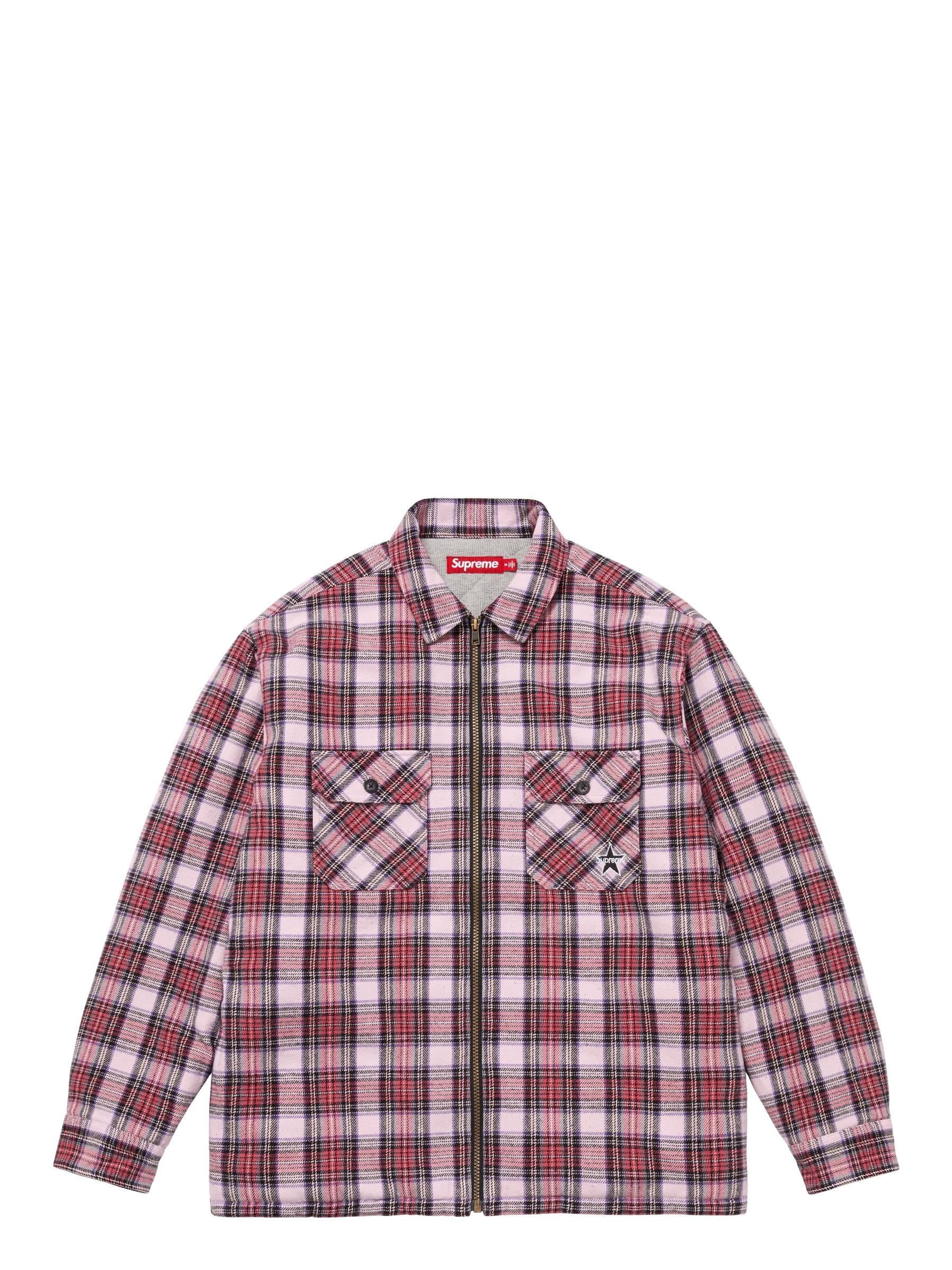 Supreme Thermal Lined Zip Up Flannel Shirt - Pink | Editorialist
