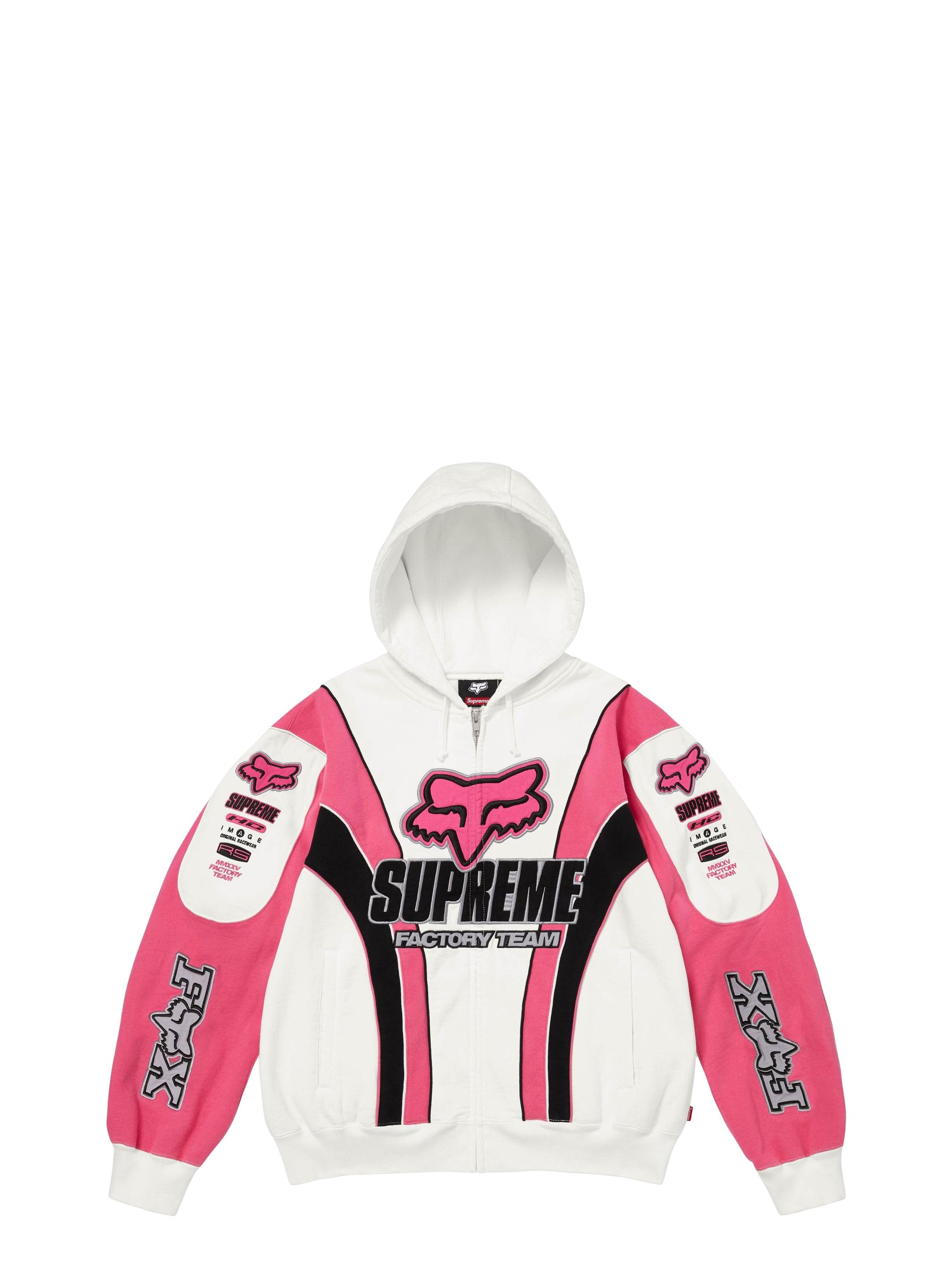 Supreme X Fox Racing Zip Up Hooded Sweatshirt - White | Editorialist