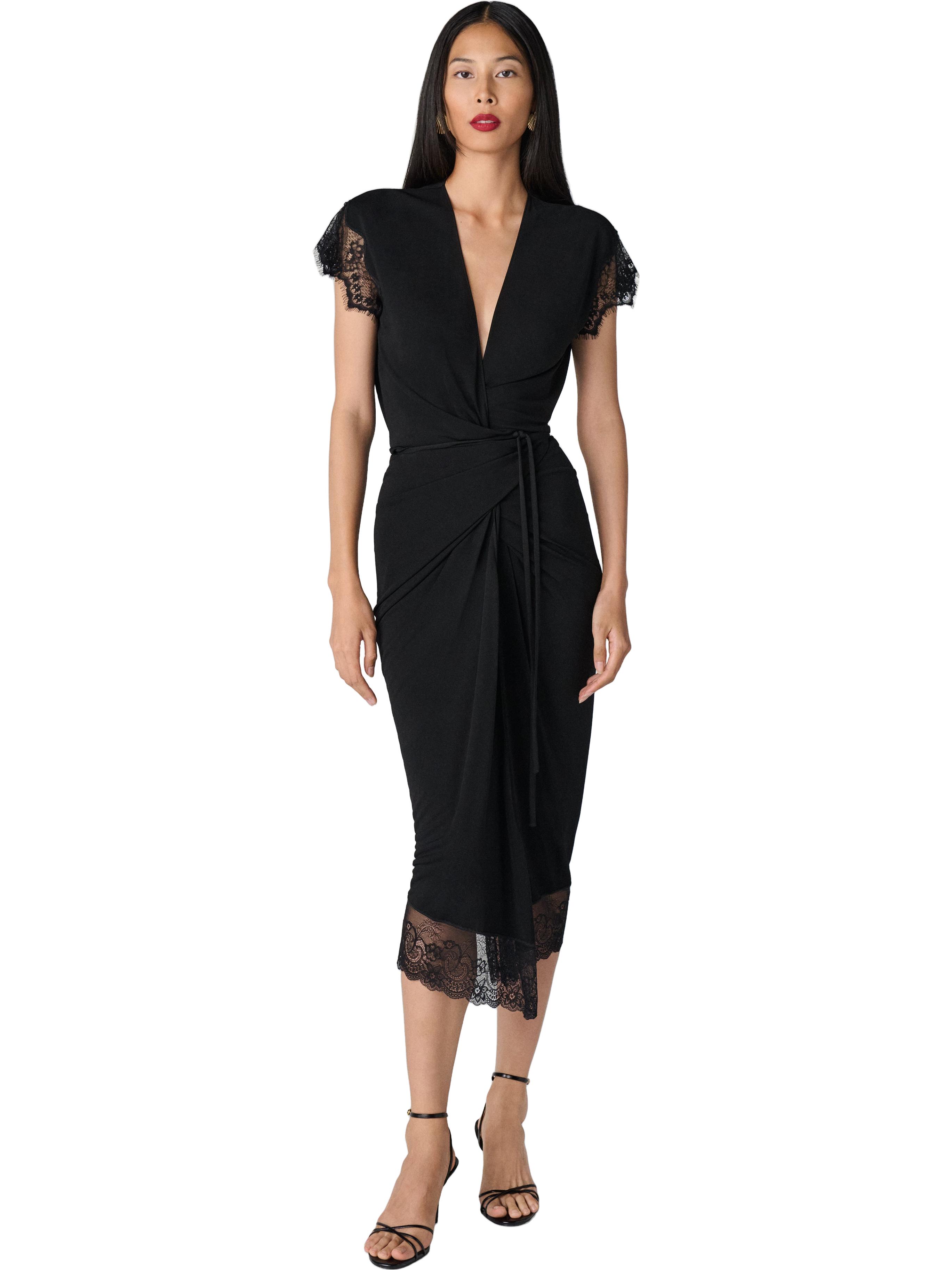 Diane Von Furstenberg Mariana Lace-Trimmed Wrap Dress In Black - 60% Off | Editorialist Diane Von Furstenberg Mariana Lace-Trimmed Wrap Dress In Black - 60% Off | Editorialist