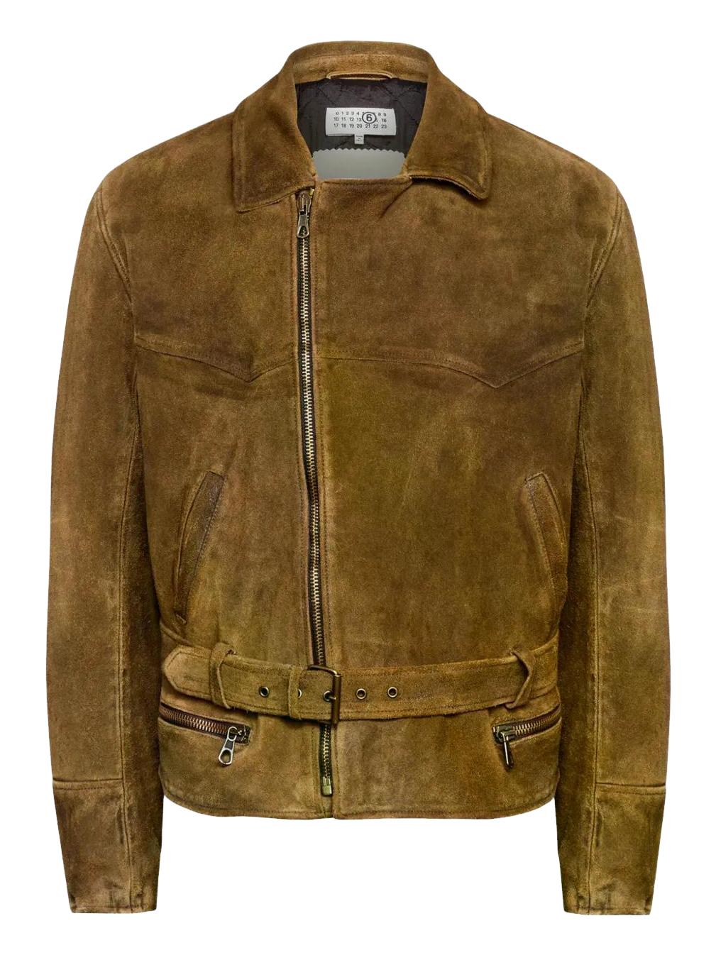 MAISON MARGIELA Belted Asymmetrical-Zip Leather Jacket