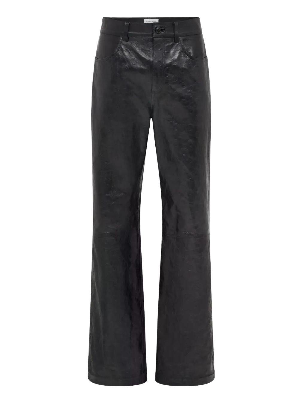 MARINE SERRE Marine Serre Black Leather Glossy Moon Motif Trousers