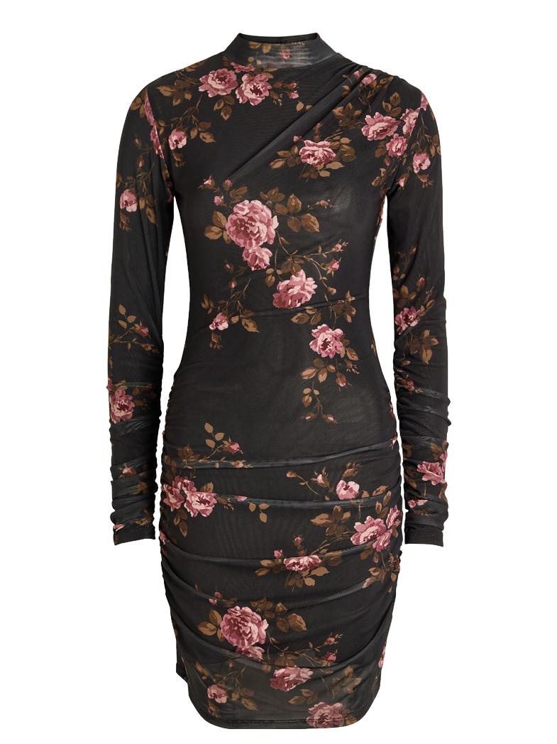 Reformation Floral-print Ruched Dress - Black