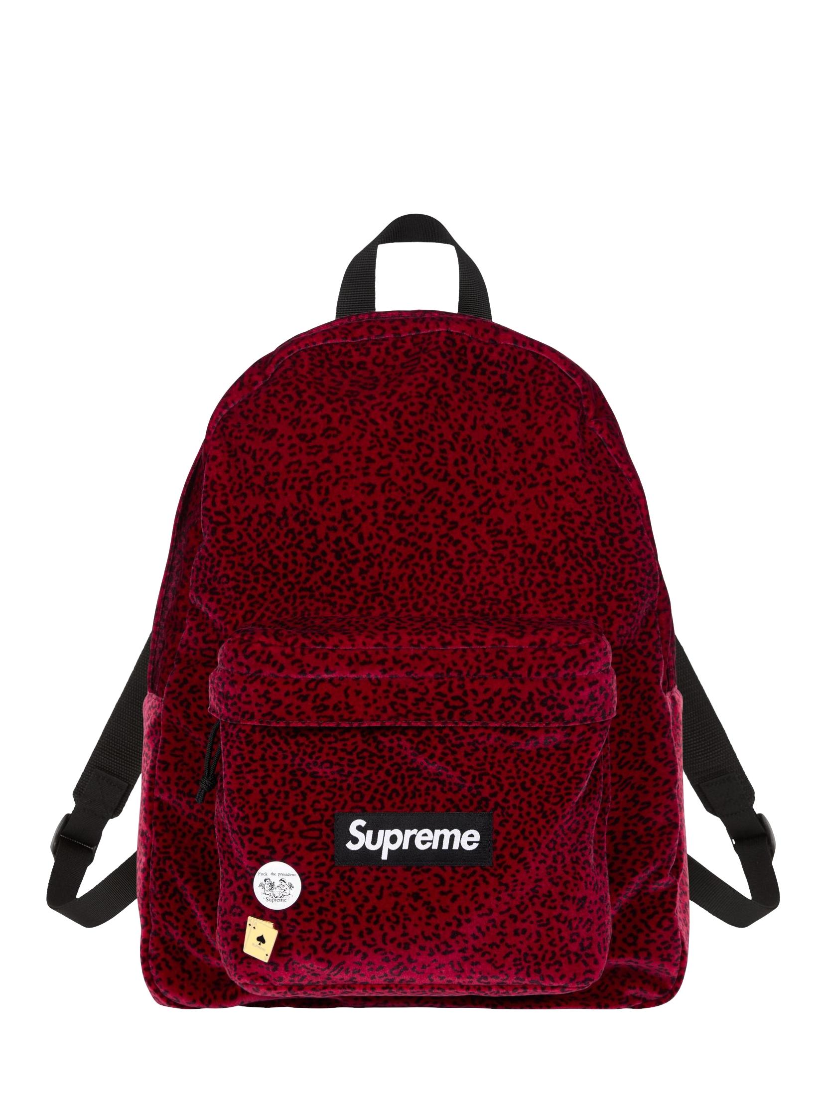 Supreme Velvet Leopard Backpack - Red | Editorialist