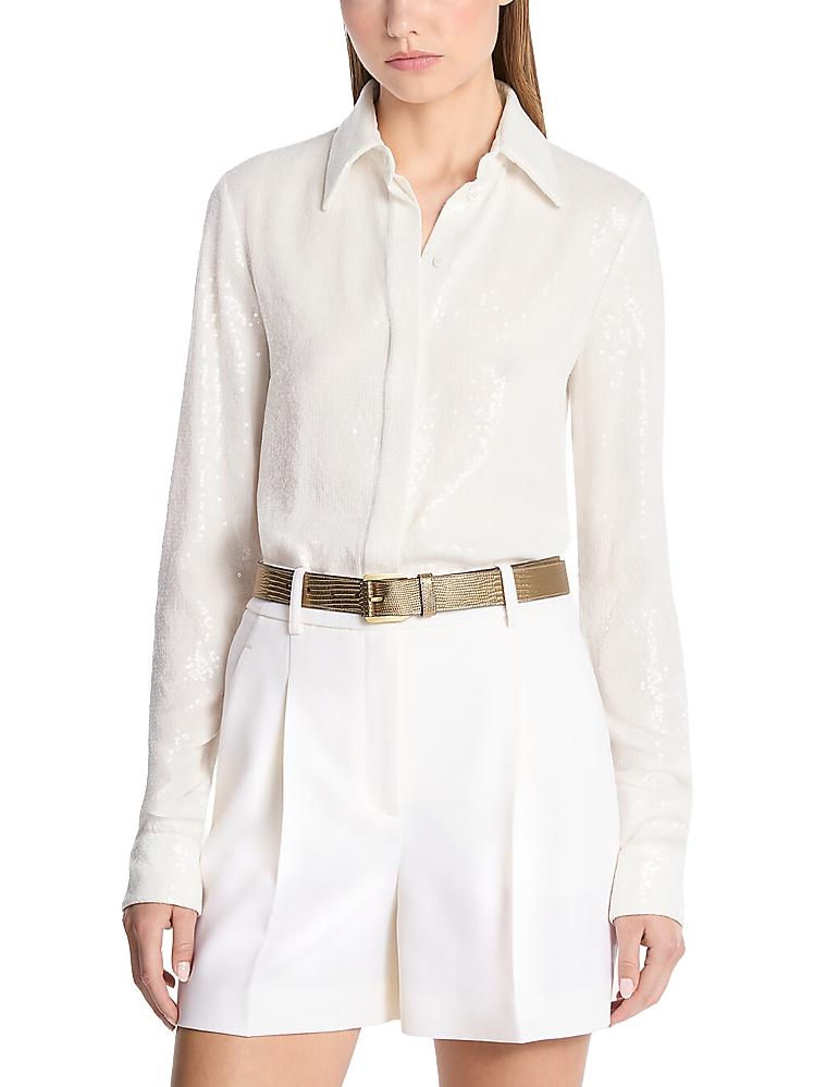 MICHAEL KORS Michael Kors Collection Linear Sequin Hansen Silk Shirt
