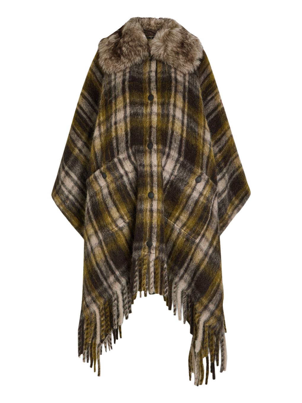 MONCLER Plaid Brushed Wool-Blend Cape