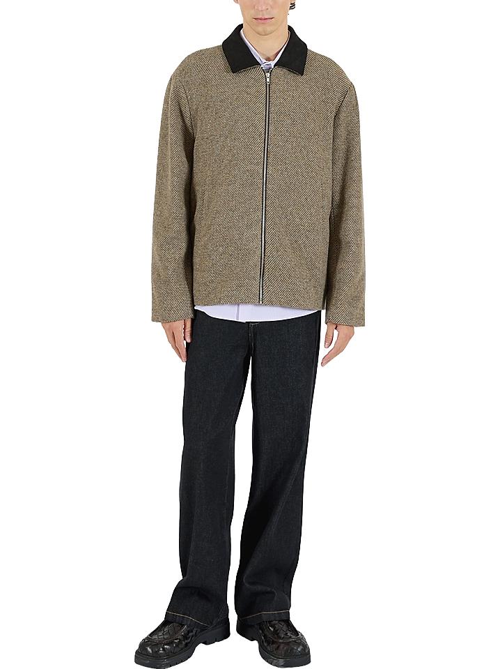 BALENCIAGA check wool flannel short coat with fur collar