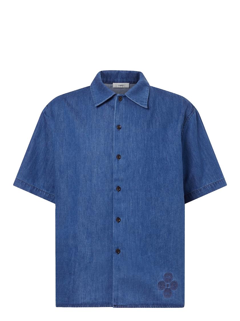 COMMAS embroidered oversized cotton-blend denim bowling shirt
