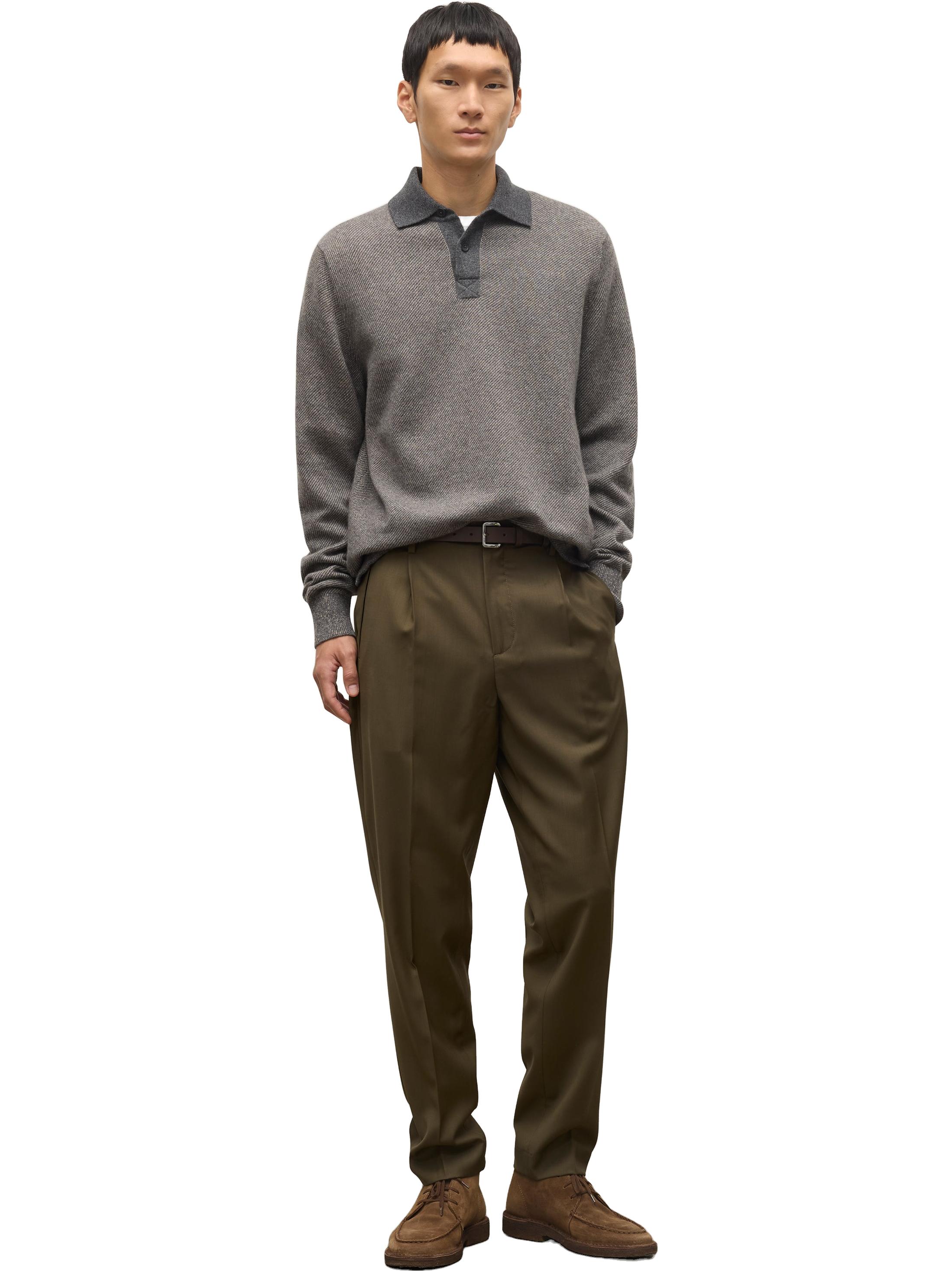 JOHNSTONS OF ELGIN tweel grey & brown cahmere rugby hirt
