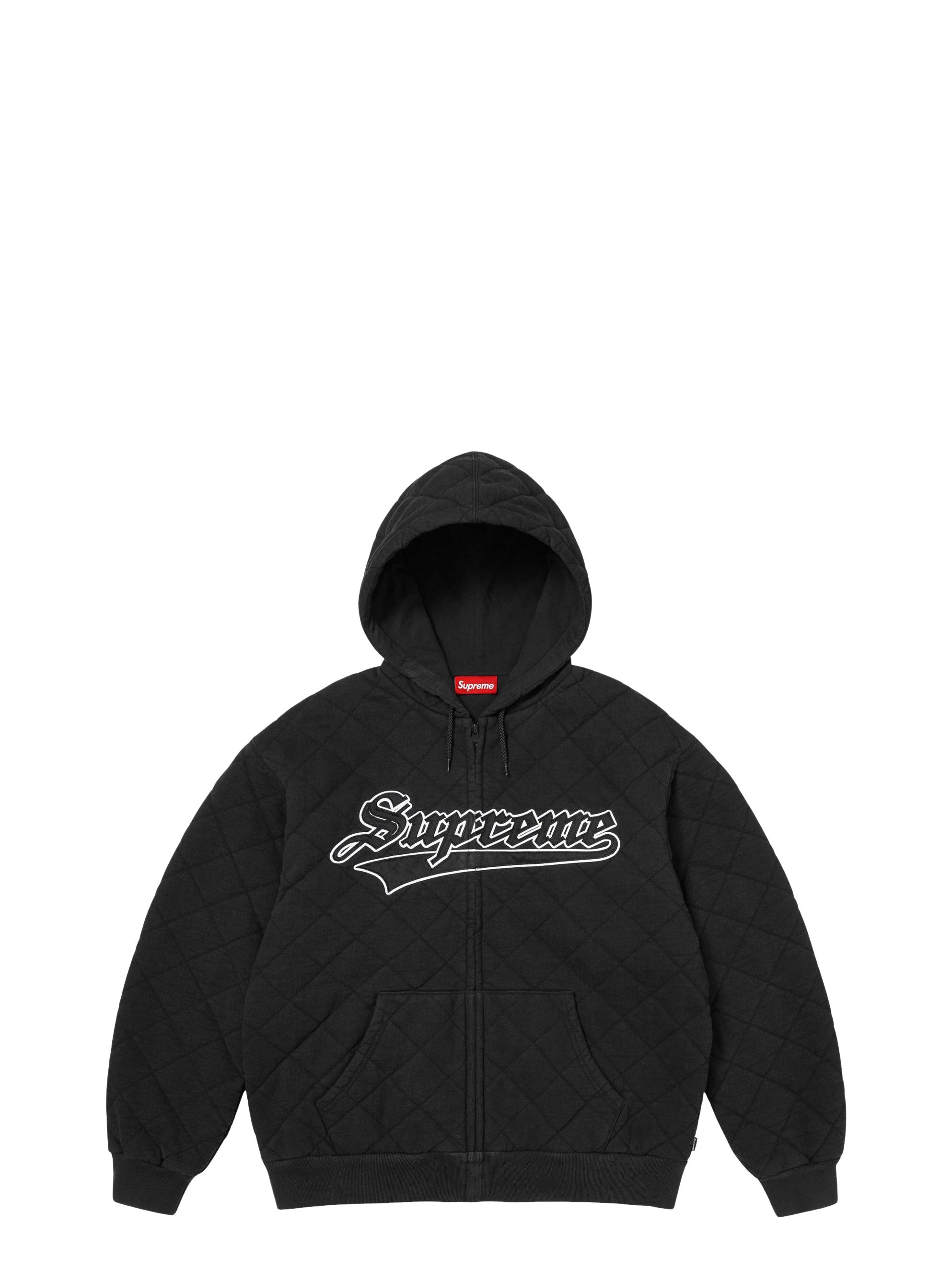Supreme Quilted Zip Up Hooded Sweatshirt - Black | Editorialist