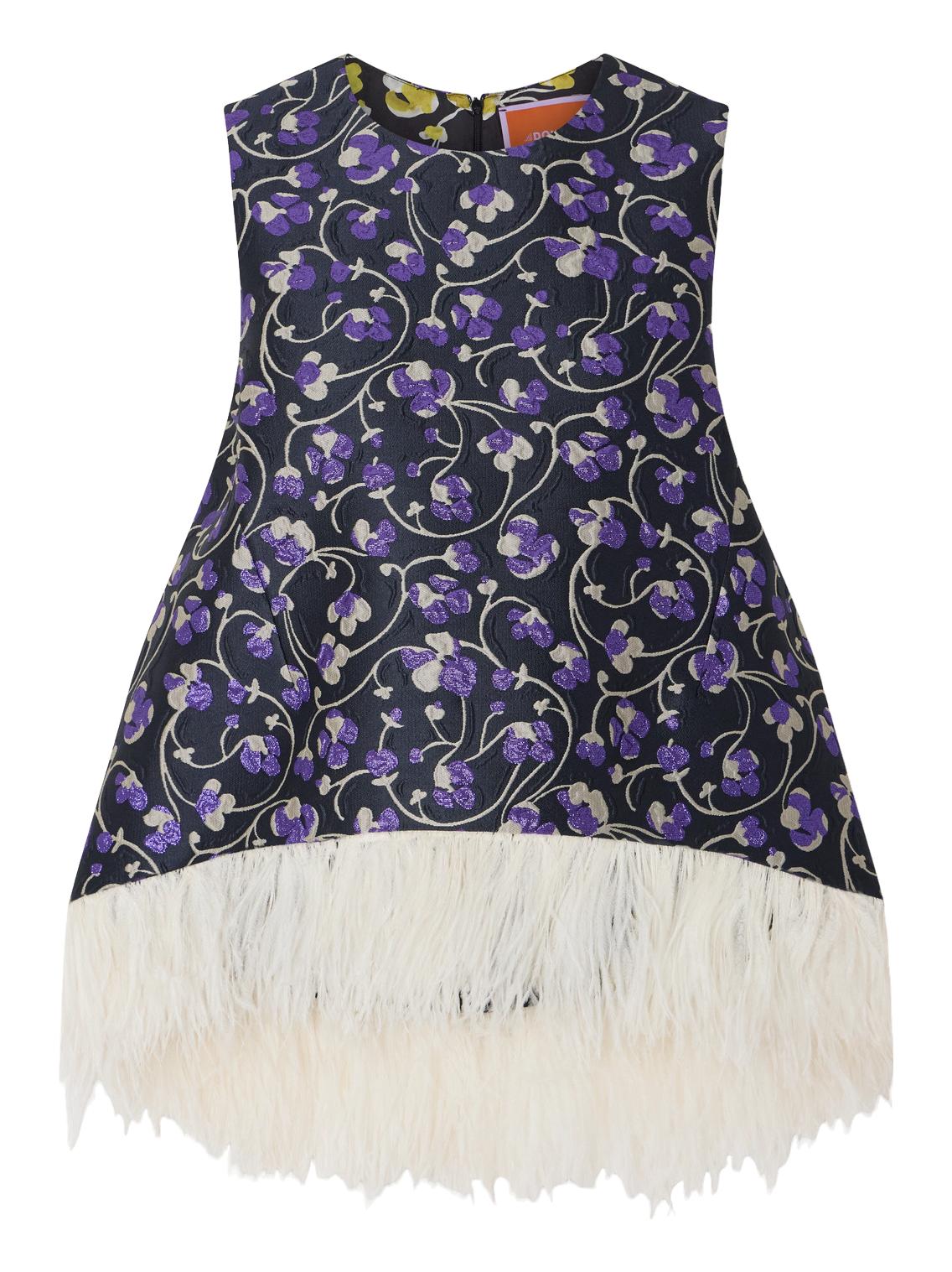 LA DOUBLEJ La Scala Asymmetric Feather-Trimmed Metallic Jacquard Top
