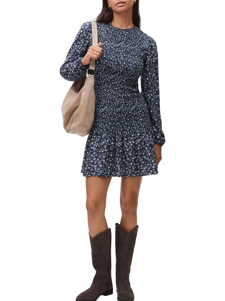 MANGO Smocked Floral Long Sleeve Dress