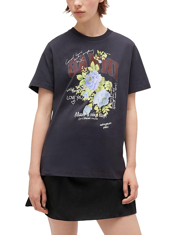 GANNI Rose Logo Graphic Tee