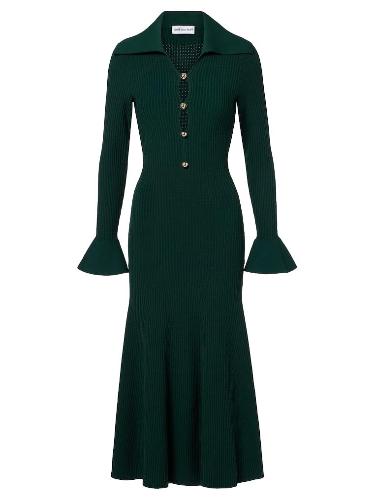 strapless open back dress ZESICA Long Sleeve Crewneck Tie Waist Ribbed Midi Dress – zesica main image 1