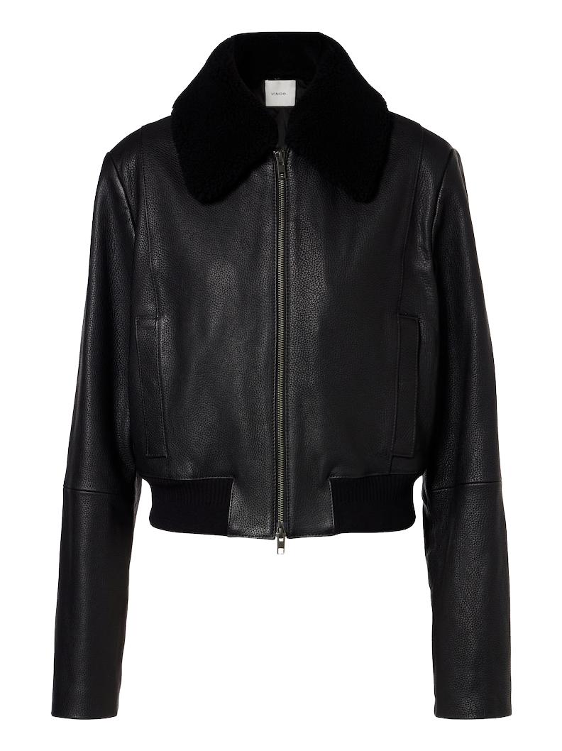 VINCE Vince Shearling-Trimmed Leather Bomber Jacket