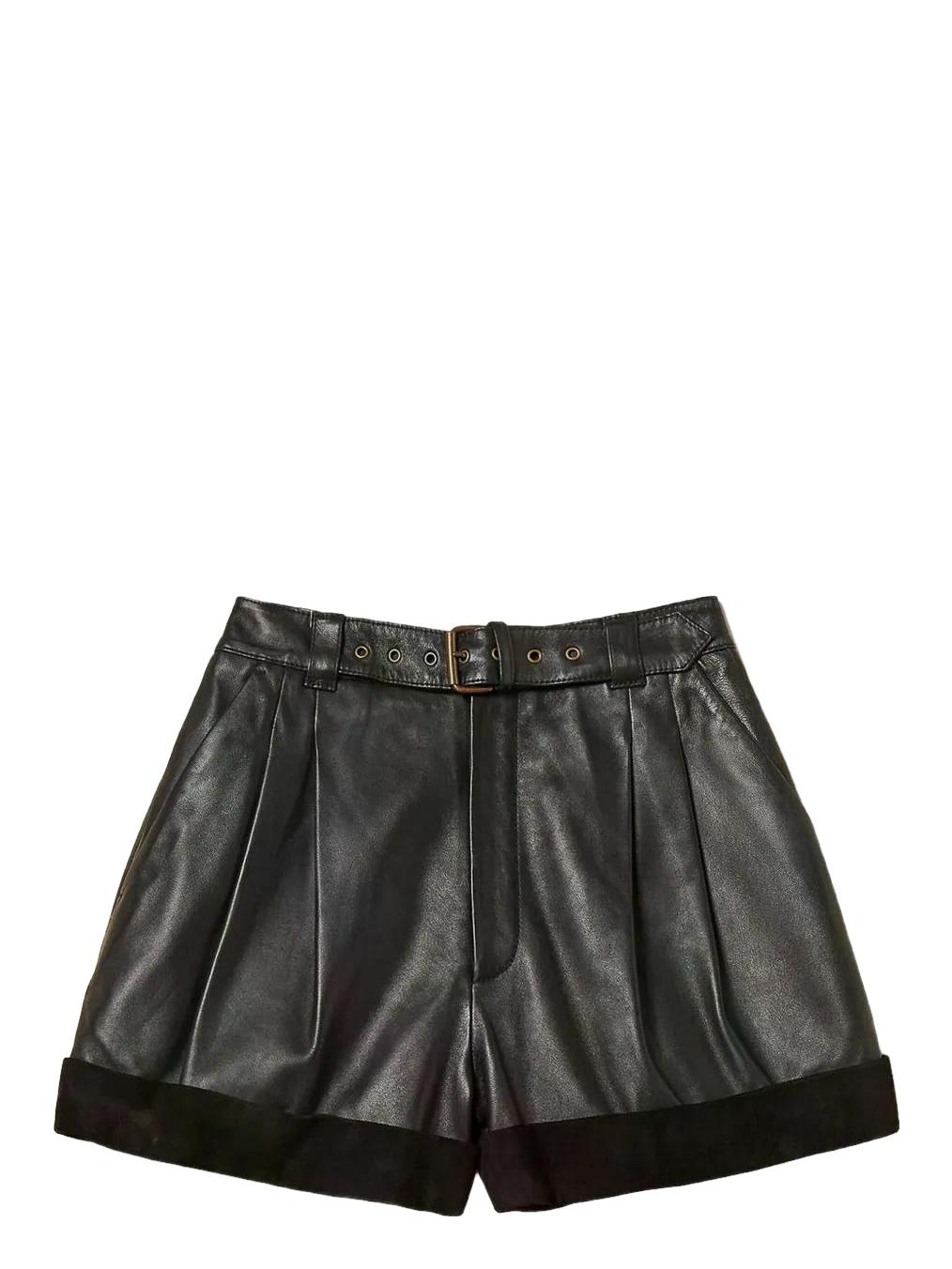 TWINSET Pleated Leather Shorts