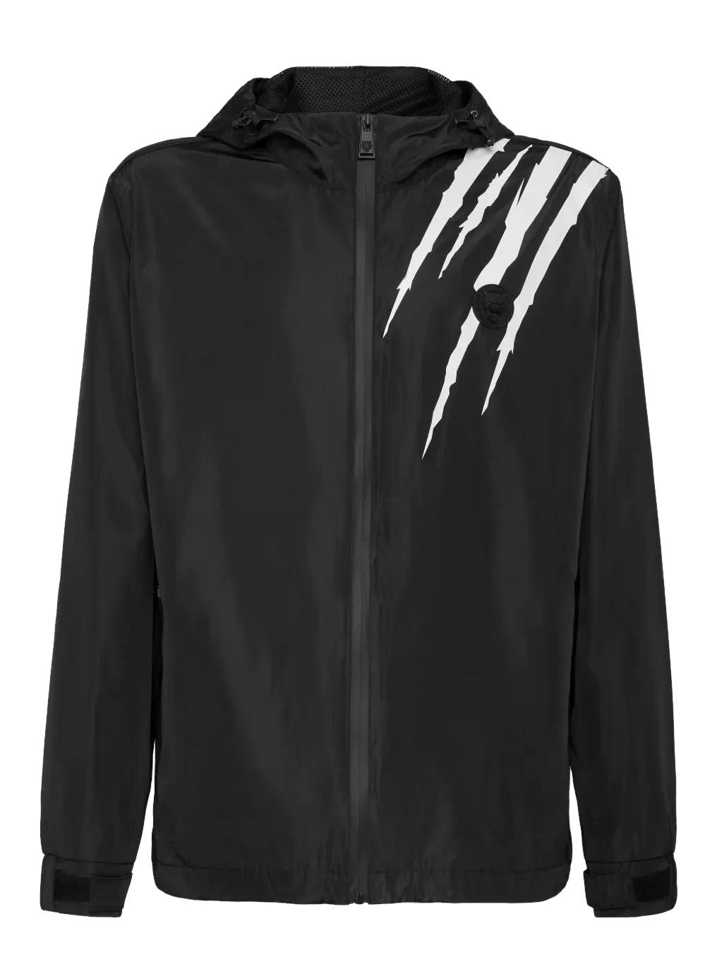 PLEIN SPORT Plein Sport Technical Fabric Hooded Windbreaker Jacket with Sporty Stripes