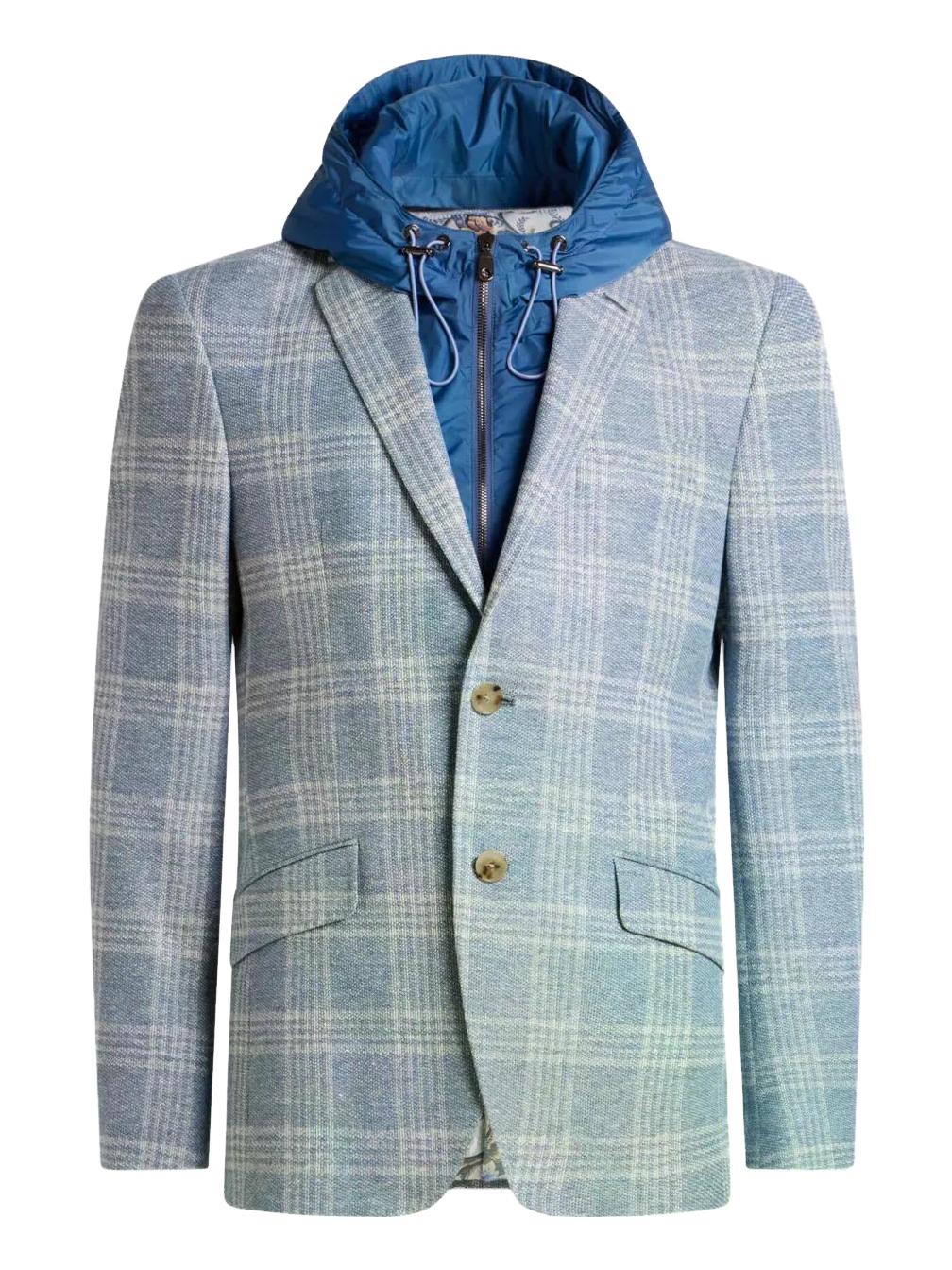 ETRO Paneled Checked Blazer with Integrated Hood