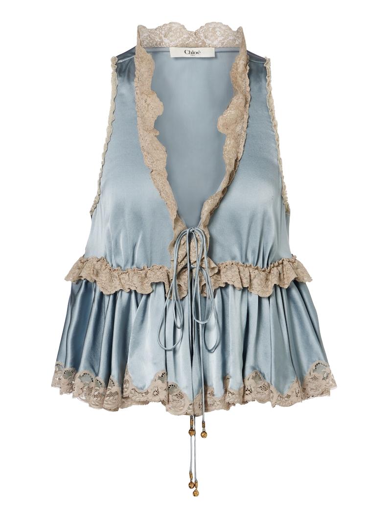 CHLOÉ Chloé Lace-Trimmed Silk Satin Top