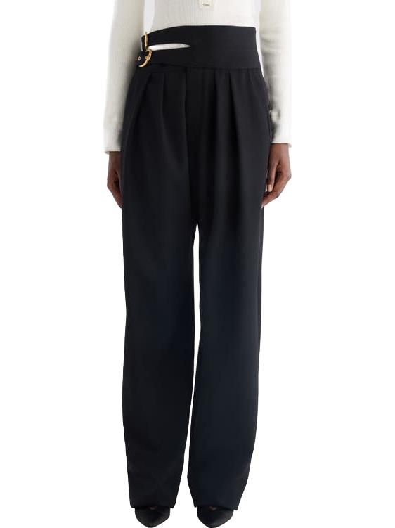 CHLOÉ Buckle Keyhole High-Waist Wool Pants