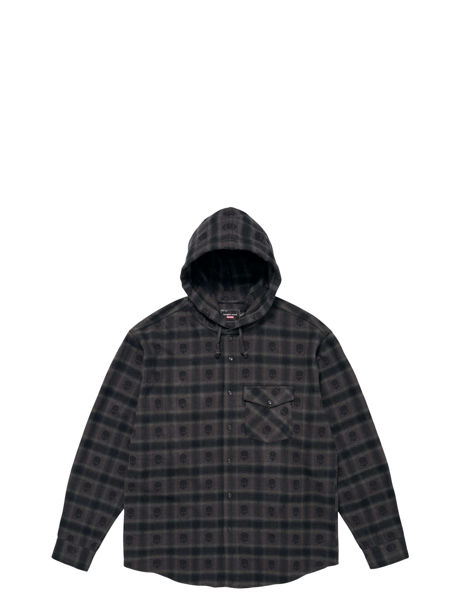 Supreme X Number Ine Hooded Flannel Shirt - Black | Editorialist