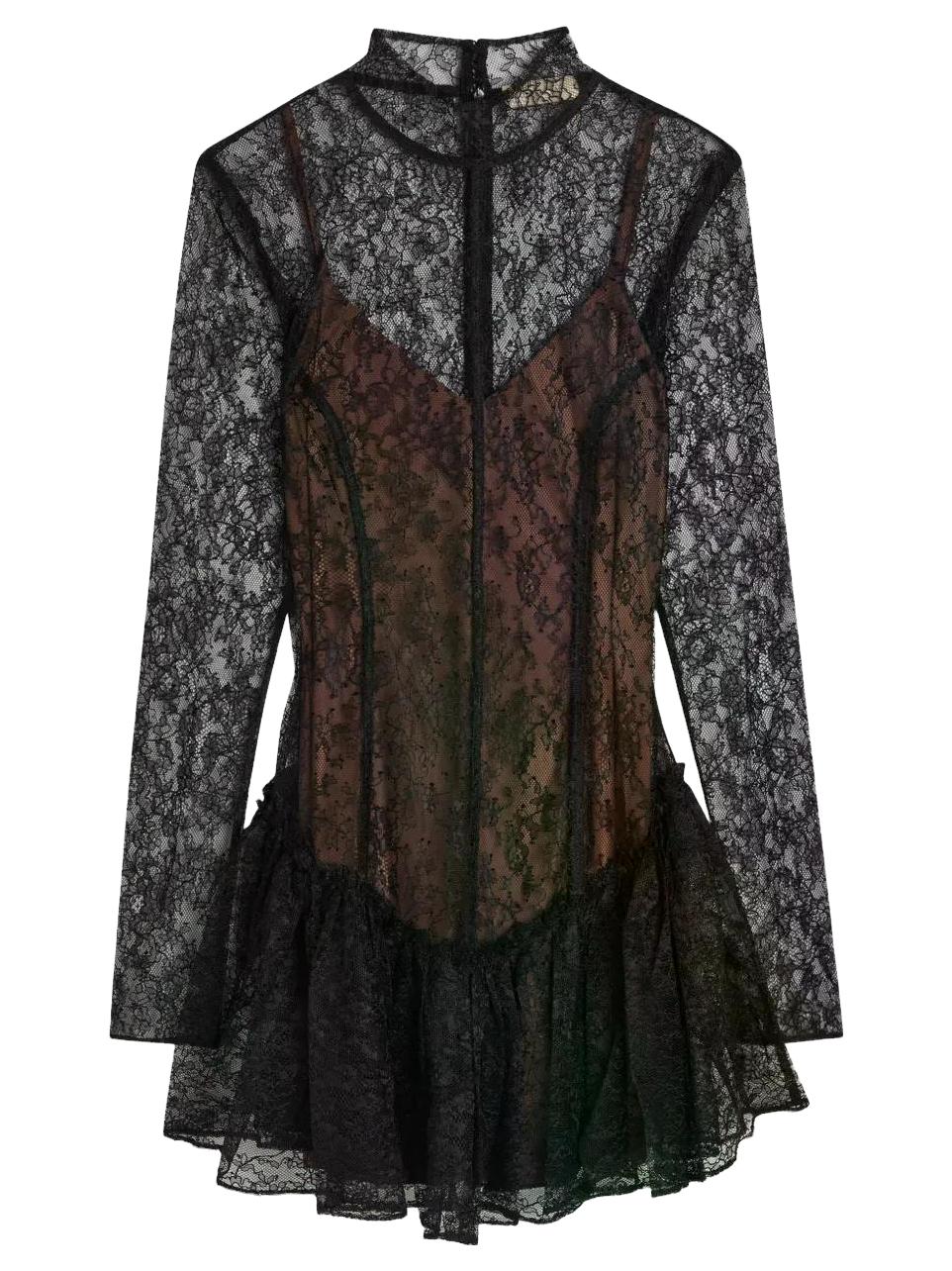De La Vali Bodita Long-Sleeve Lace Mini Dress - Ivory | Editorialist De La Vali Bodita Long-Sleeve Lace Mini Dress - Ivory | Editorialist