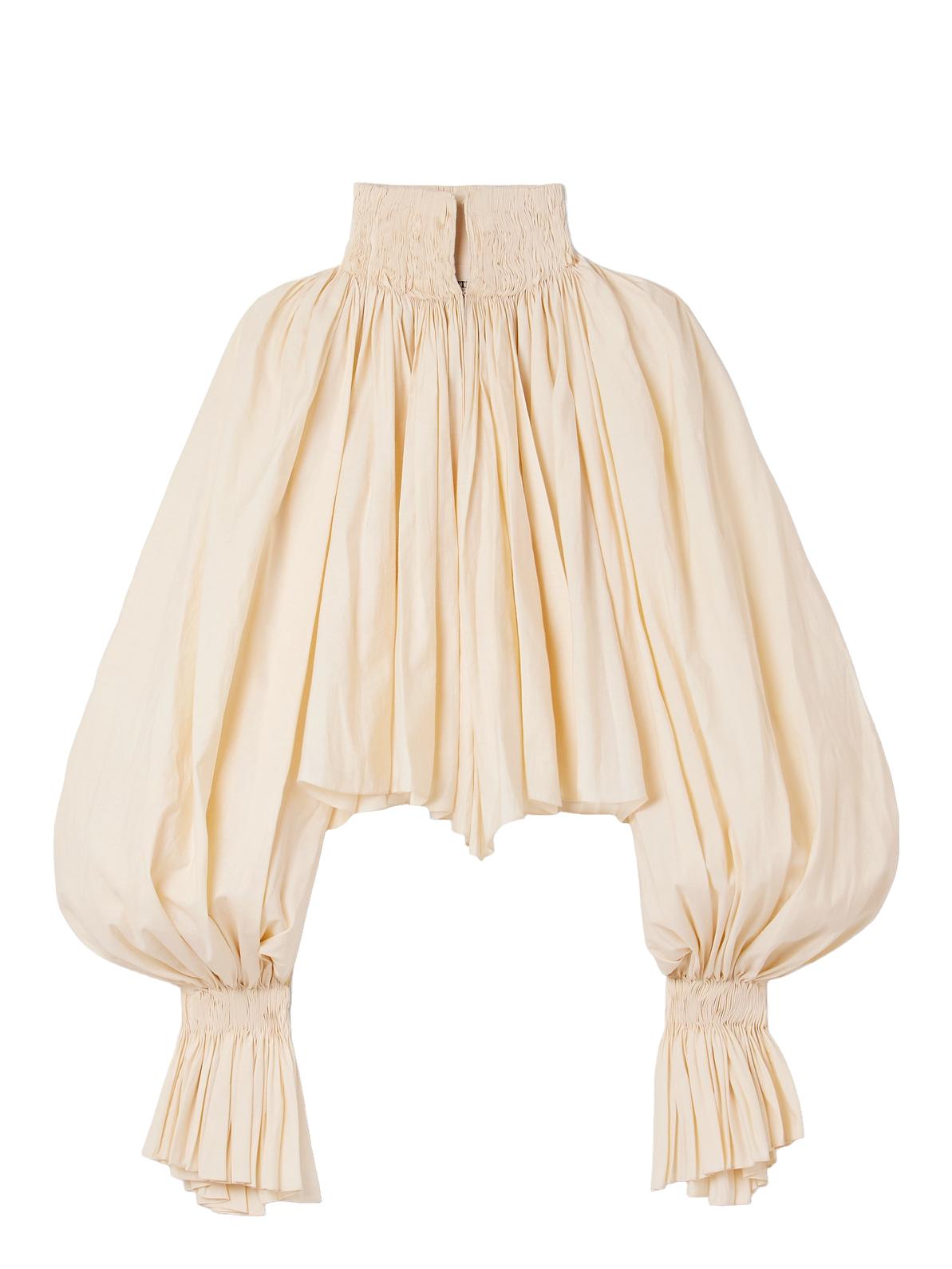 KHAITE Durer Cropped Gathered Cotton-Blend Poplin Blouse