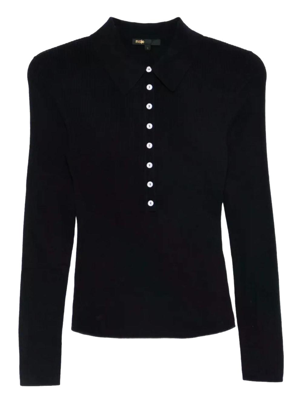 MAJE Maje Polo Collar Ribbed Jumper with Button Detail