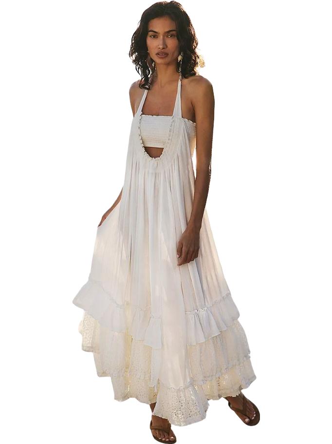 chinese dress ladies Bandeau Ruffle-Trim Corset Gown in Ivory - 14