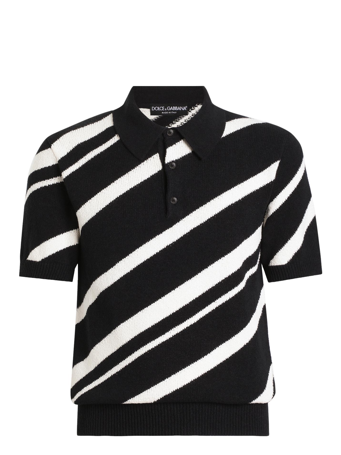 DOLCE & GABBANA short-sleeved cotton polo-shirt with striped inlay