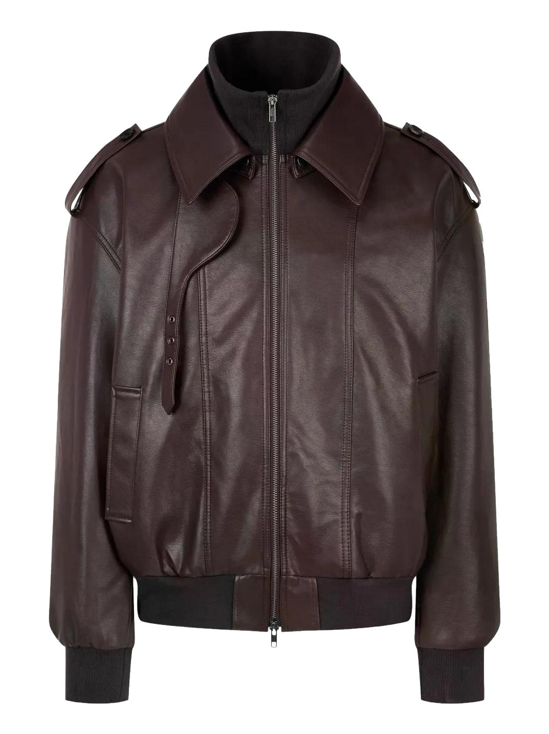 Studio Nicholson Piston Leather Jacket In Brown - 31% Off