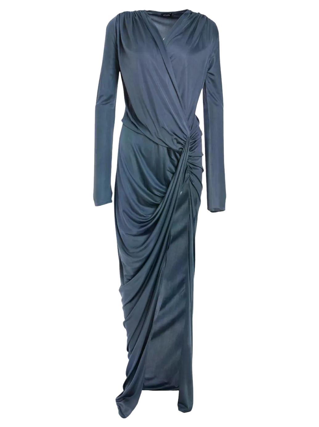 atlein women's plunging neckline dress in grey Ruched gown – ATLEIN main image 0