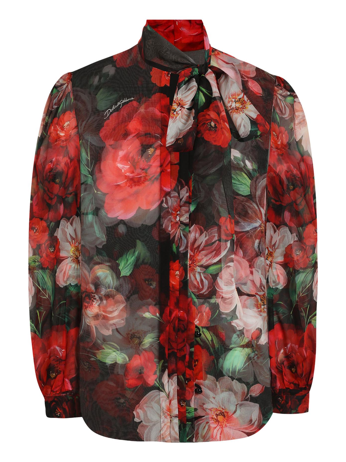 DOLCE & GABBANA Dolce & Gabbana Floral Print Chiffon Pussy-Bow Shirt