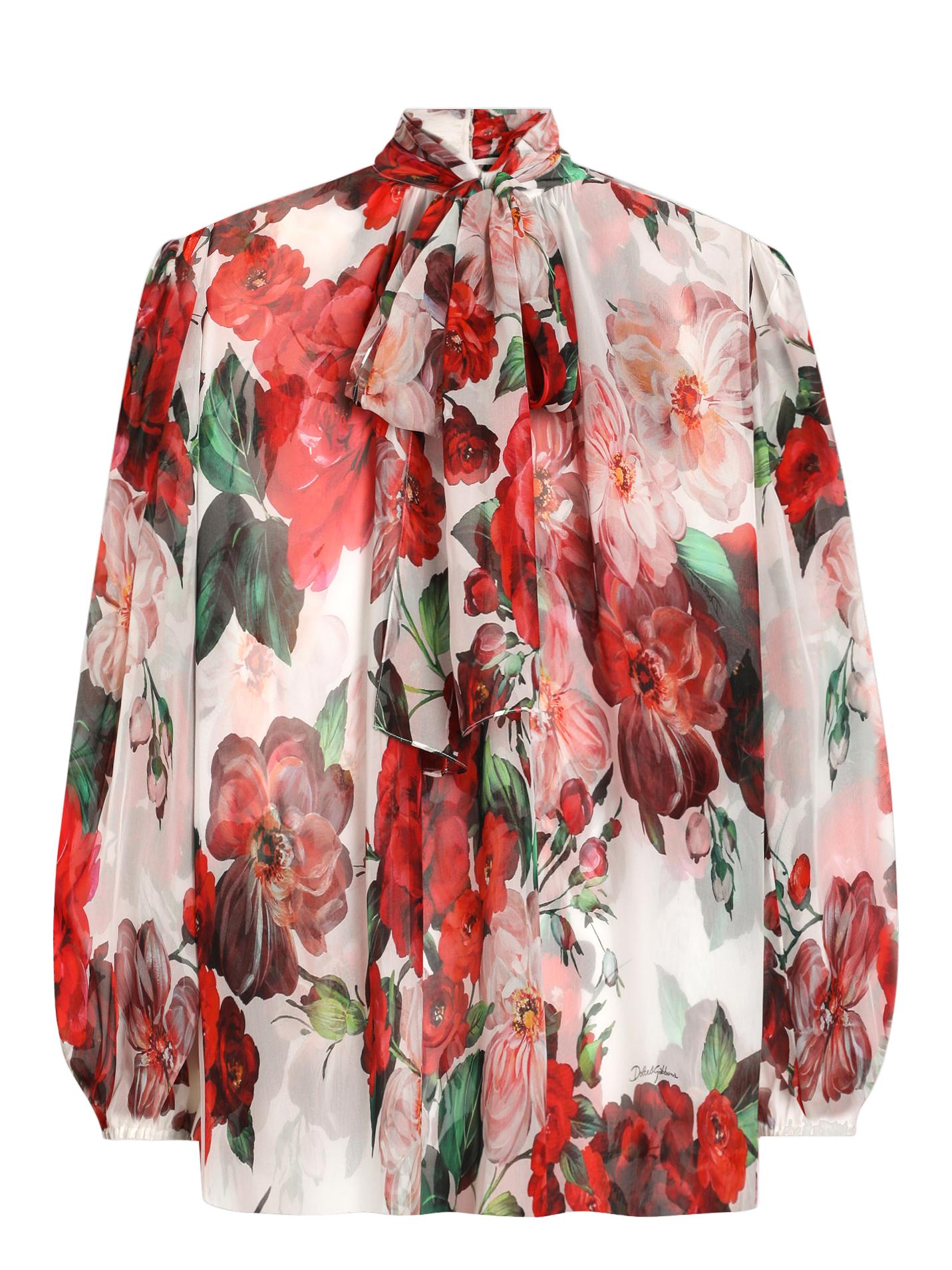 DOLCE & GABBANA Dolce & Gabbana Chiffon Pussy-Bow Blouse with Rose Print