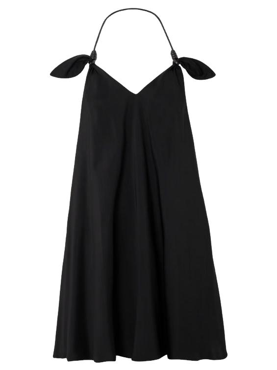 LOEWE Flamenco Knotted Leather-Trimmed Twill Mini Dress