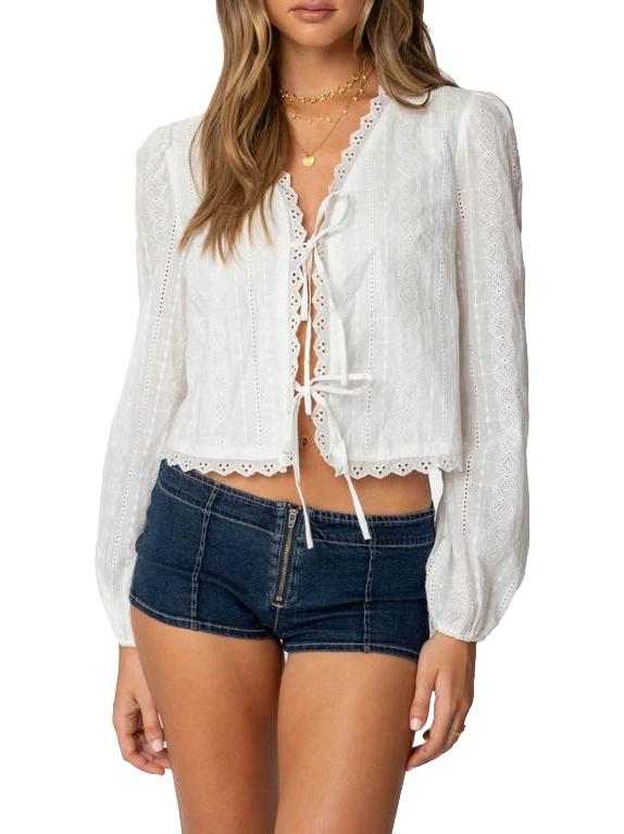 EDIKTED EDIKTED Lesley Lace Trim Tie Front Shirt
