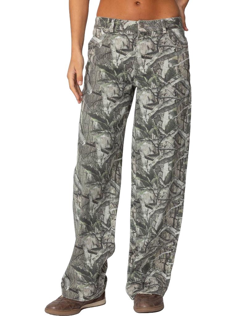 EDIKTED EDIKTED Camo Print Low Rise Wide Leg Jeans