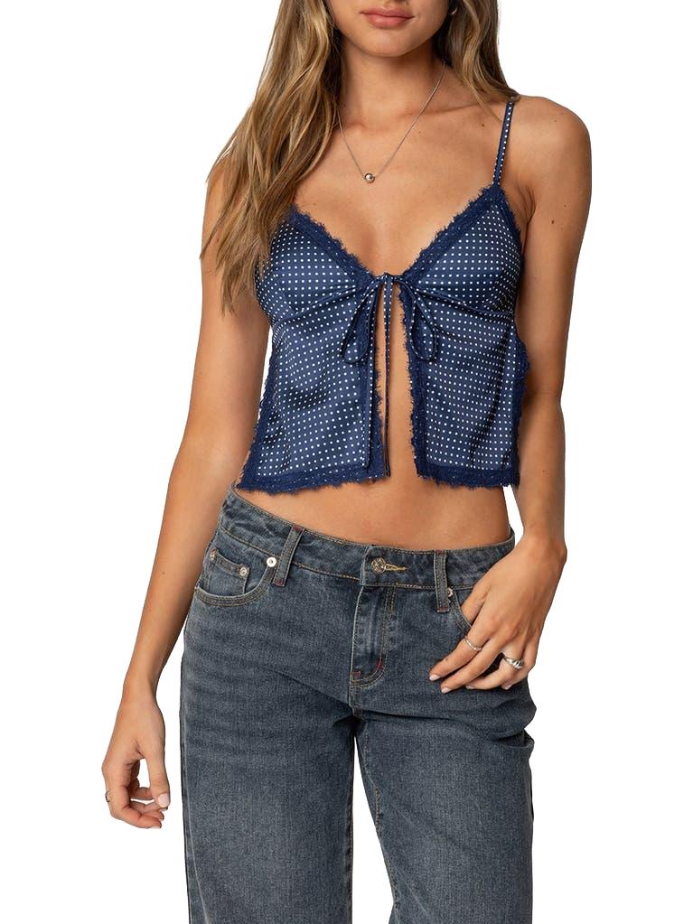 EDIKTED EDIKTED Polka Dot Lace Trim Satin Camisole